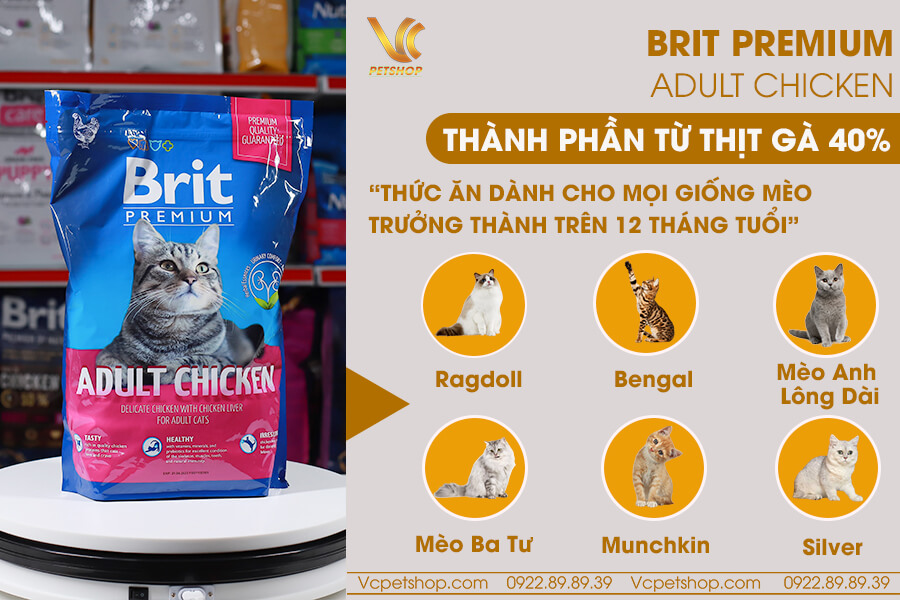 Brit Premium Adult Chicken - Thức ăn cho mèo trưởng thành vị thịt gà