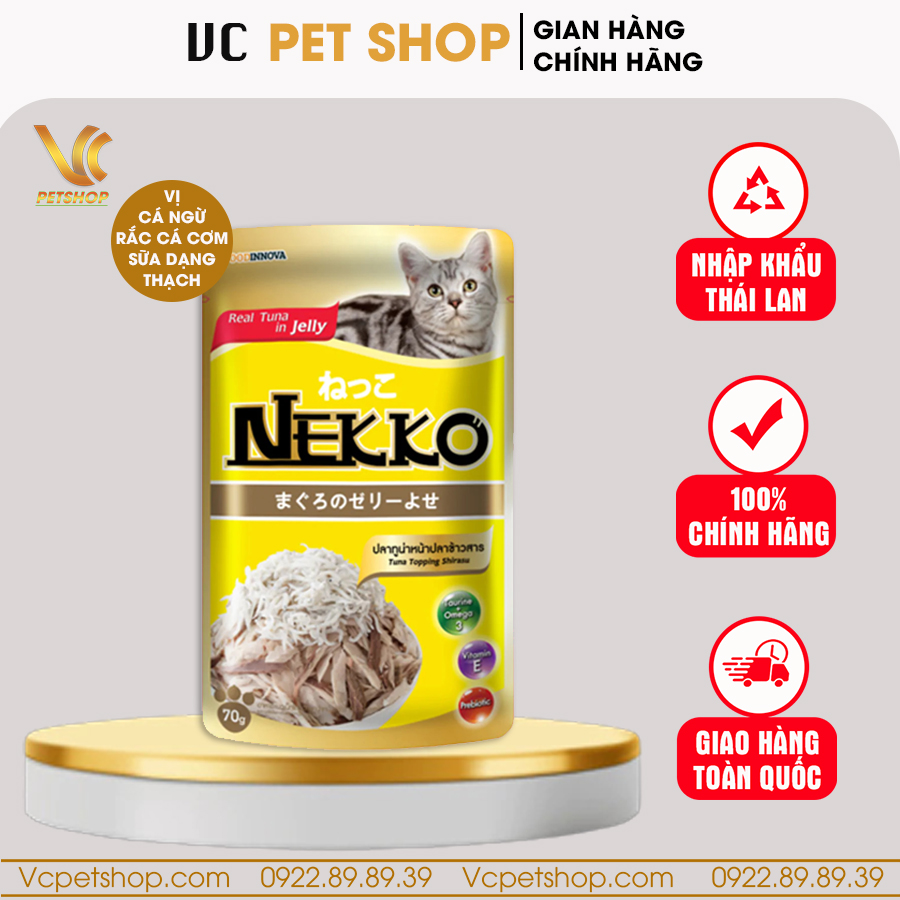 Pate Nekko Jelly Cho Mèo Vị Cá Ngừ Rắc Cá Cơm Sữa Dạng Thạch 70g