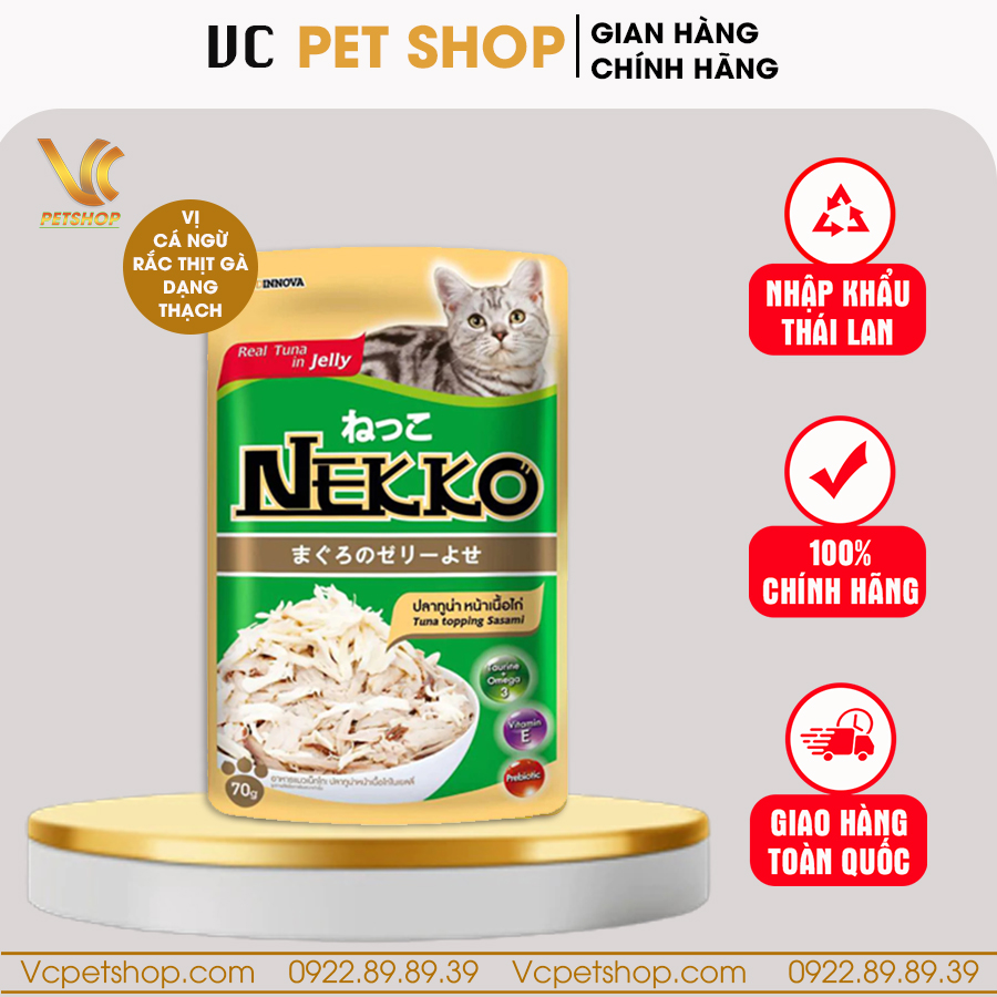 Pate Nekko Jelly Cho Mèo Vị Cá Ngừ Rắc Thịt Gà Dạng Thạch 70g